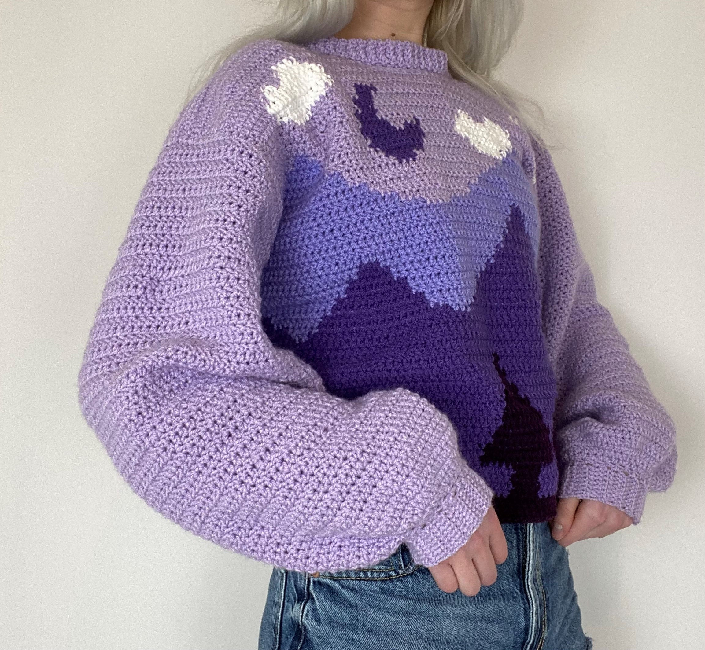 Crochet Sweater Pattern: Purple Moon Landscape Jumper Crochet - Etsy