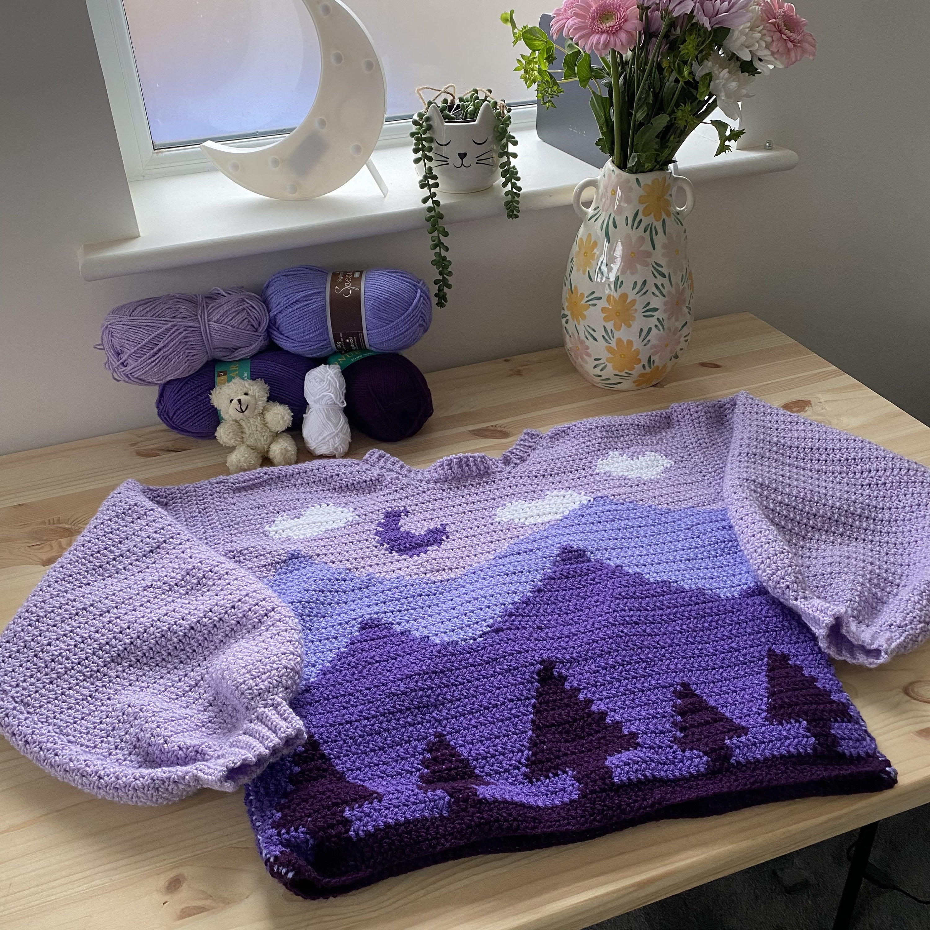 Crochet Sweater Pattern: Purple Moon Landscape Jumper Crochet Pullover ...