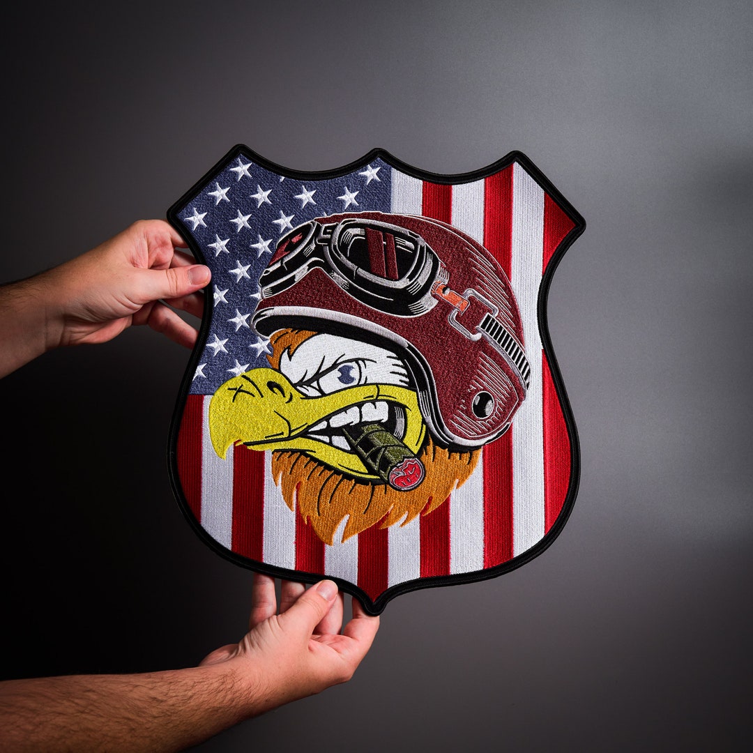 Vintage Style Eagle Biker Patch With USA Flag - American Motorcycle ...
