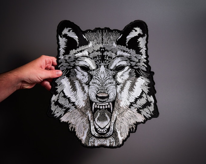 Extra Large Embroidered Wolf Applique Patch, Iron on or Sew On, Jacket ...