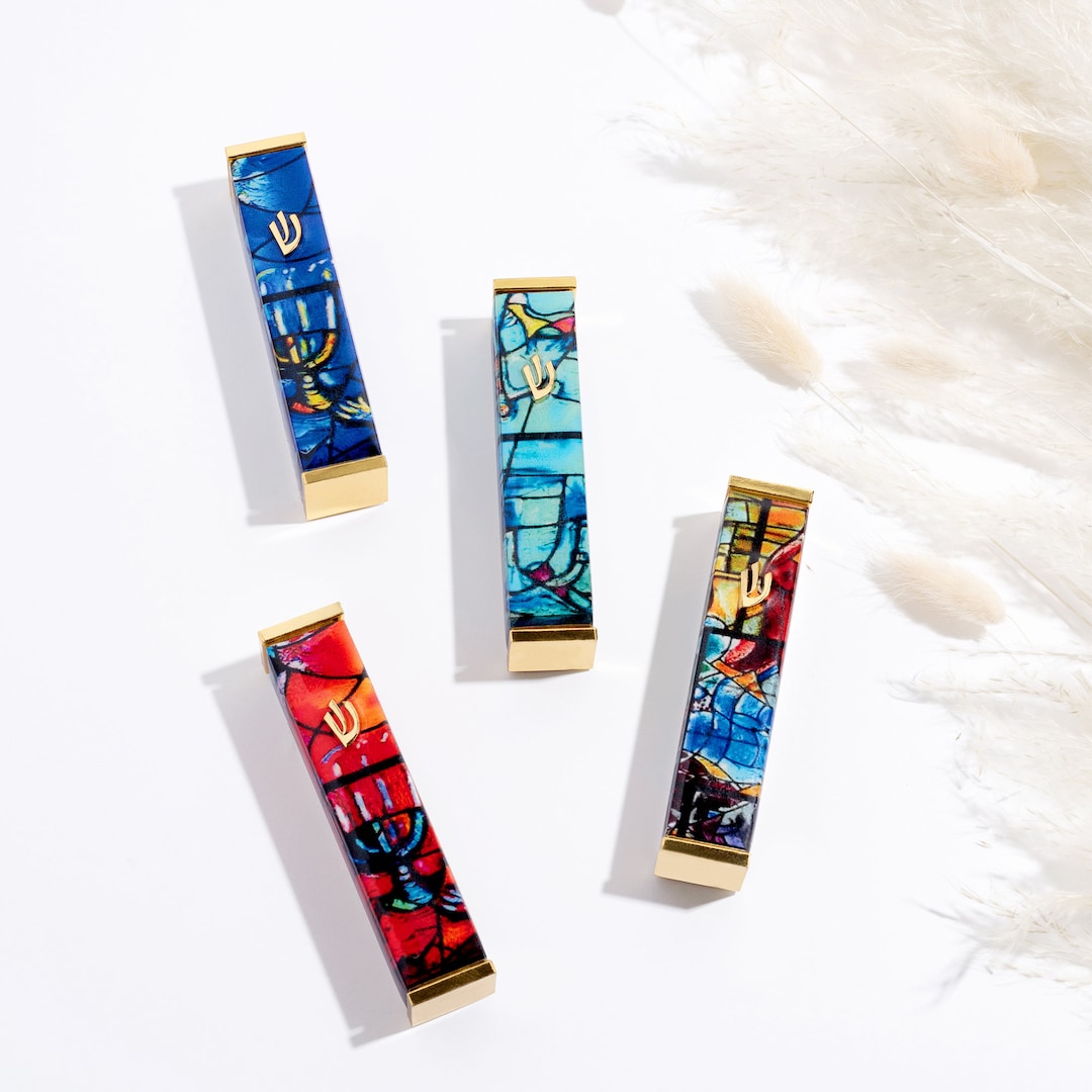 Mezuzah With Marc Chagall Design | Jewish 24K Gold Plated Modern ...