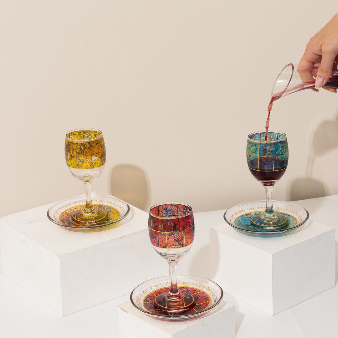 Modern Glass Kiddush Cup Set: Shabbat Chagall Windows Inspiration ...