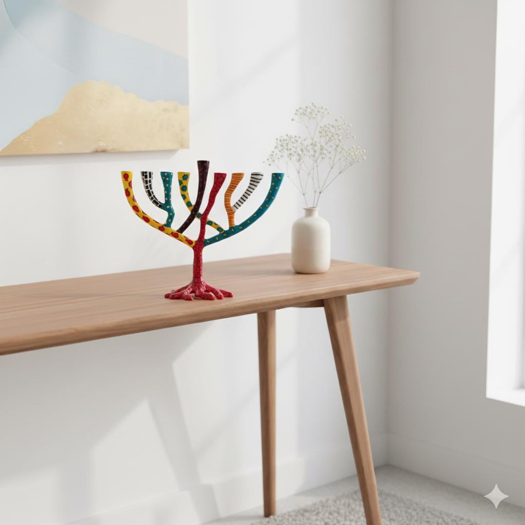 Handmade Enamel-painted Hanukkah Menorah - the Wild Tree Collection ...