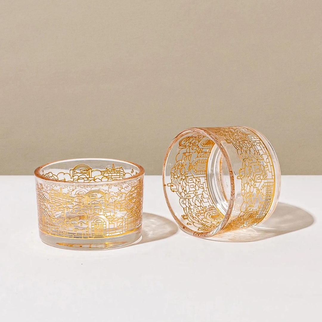 Jerusalem Glass Shabbat Candle Holders Set: Jewish Gift Judaica Design ...