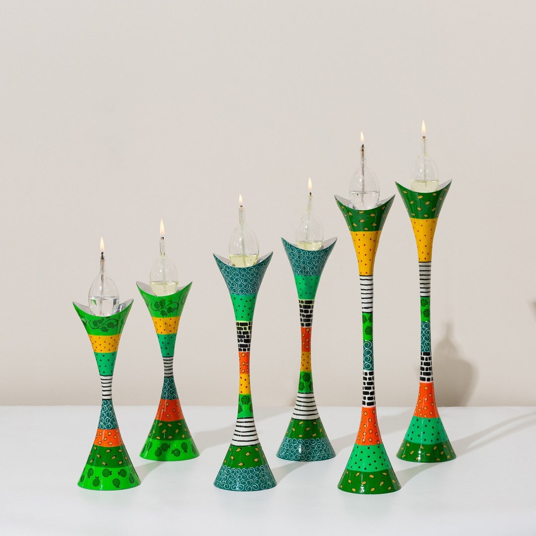 Colorful Handmade Jewish Shabbat Candle Holders Vibrant Enamel Painted ...