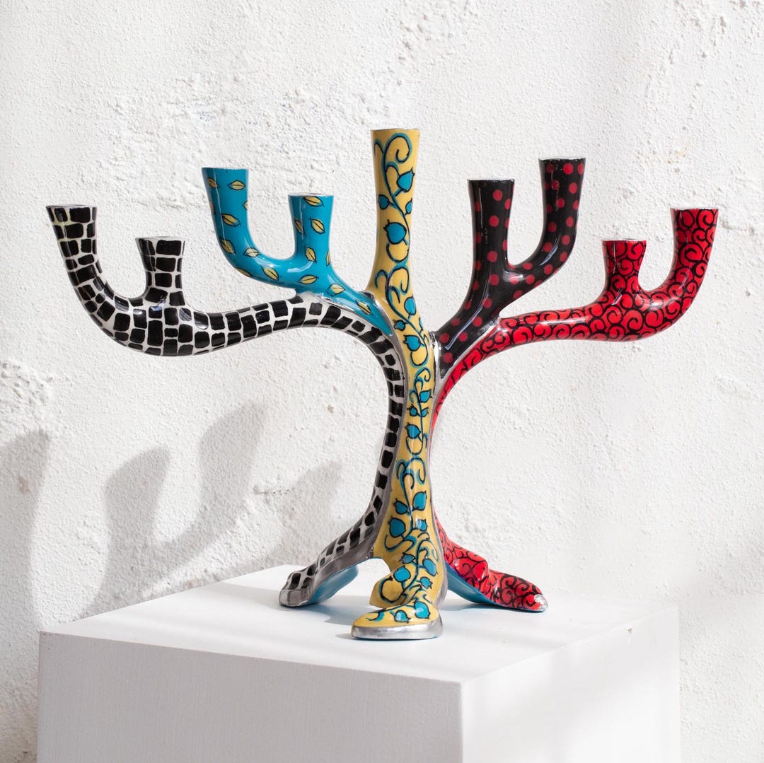 Handmade Enamel-painted Hanukkah Menorah - Safari Style Collection ...