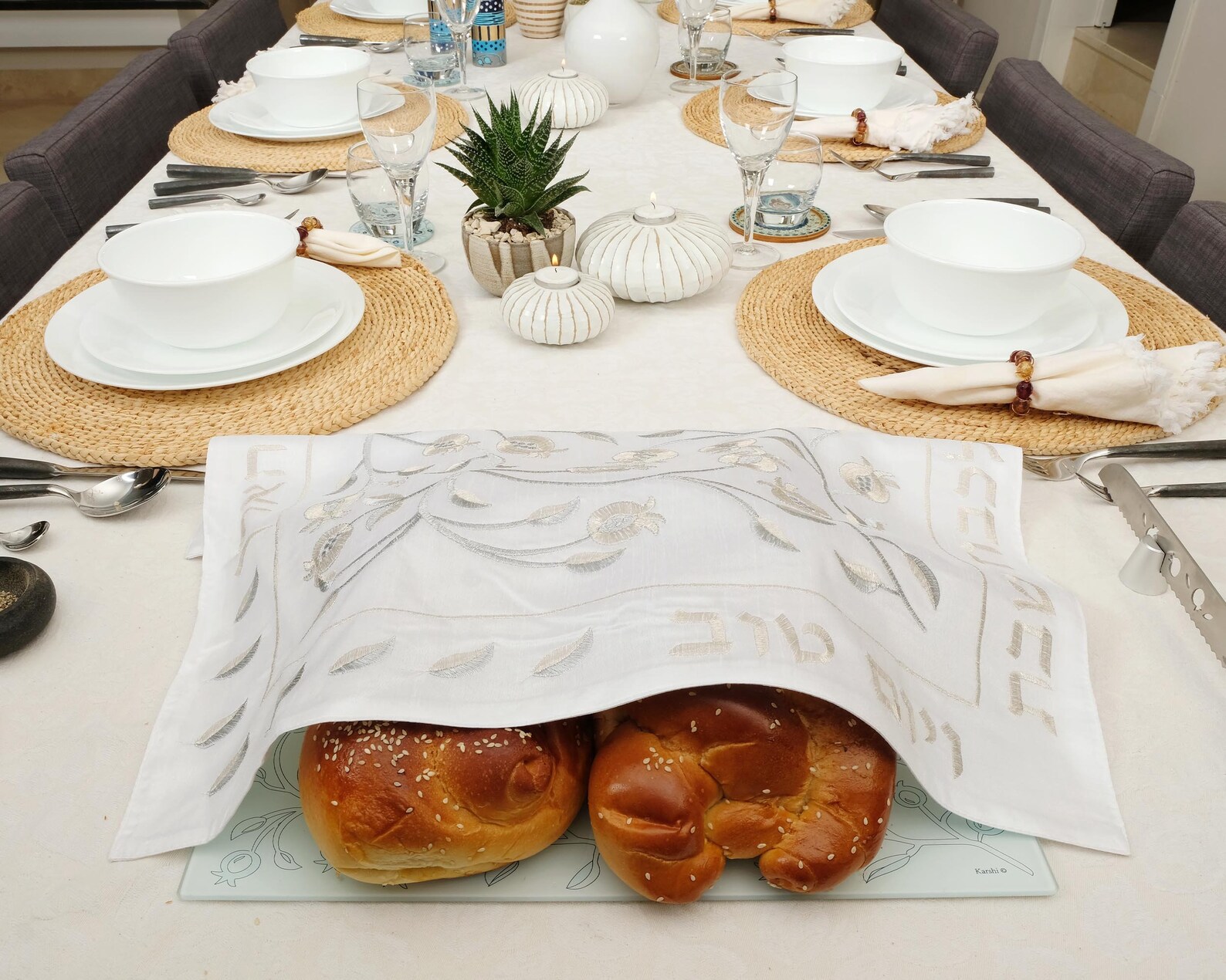 Challah Cover With Pomegranate Embroidery Kits in Silver and - Etsy