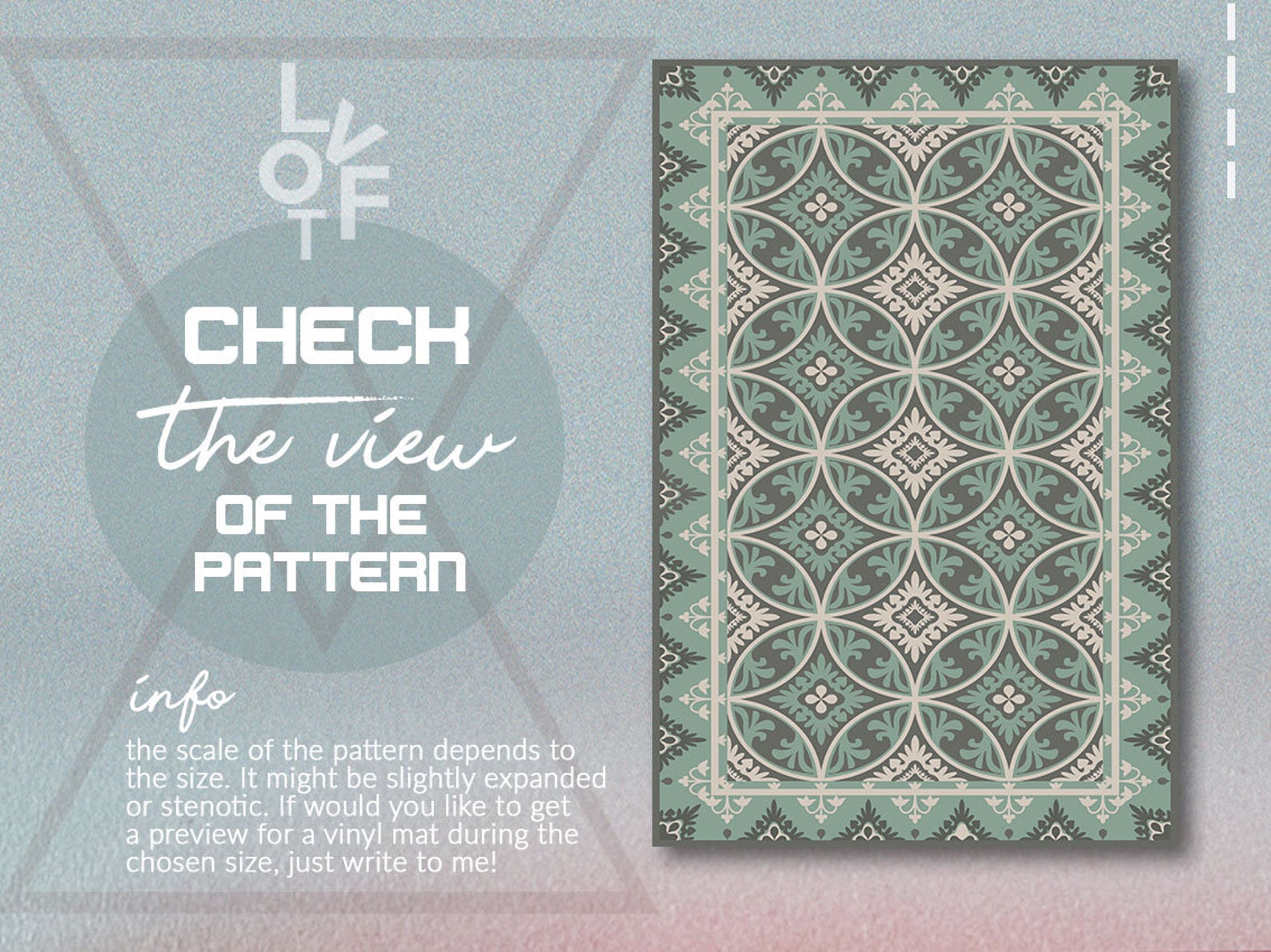 Indian Nights Linoleum Rug, Green Vinyl Rug, Beige Vinyl Mat, Tile ...