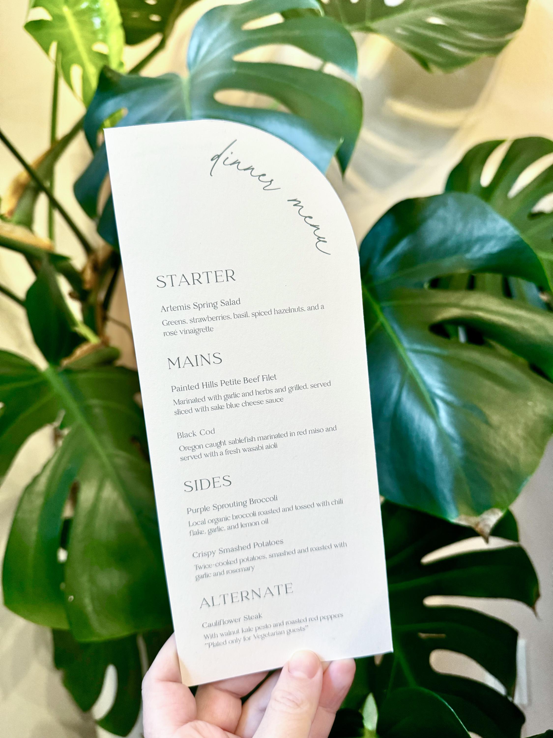 Half Arch Minimal Elegant Solid Color Wedding Menu, Printed, Die Cut ...