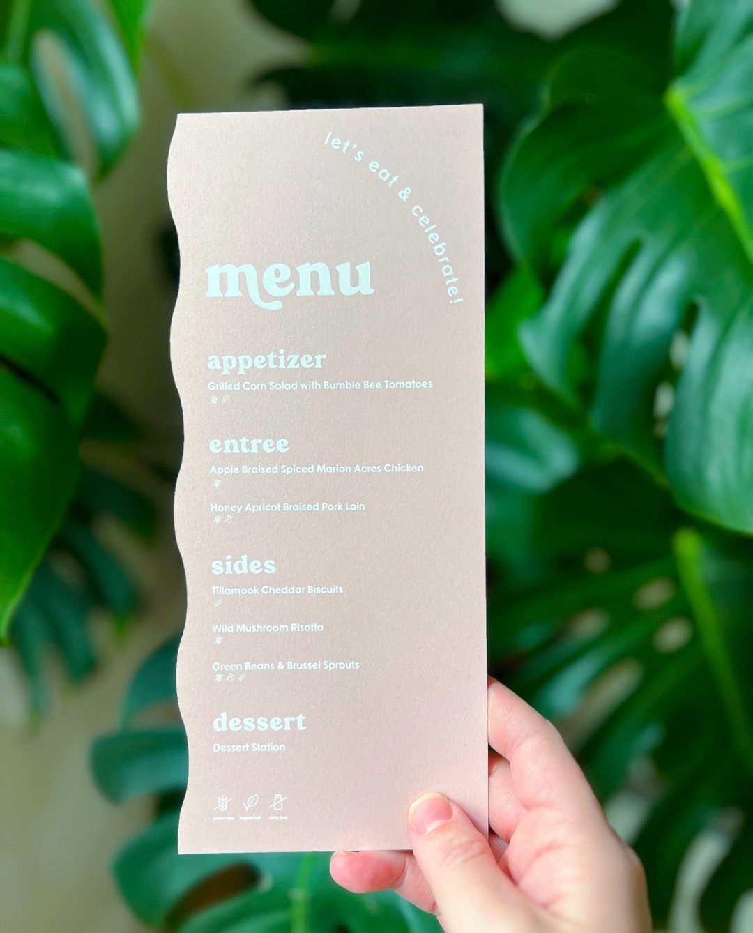 Wavy Boho Retro Solid Color Wedding Menu, Printed, Die Cut, 4x9, Menu ...