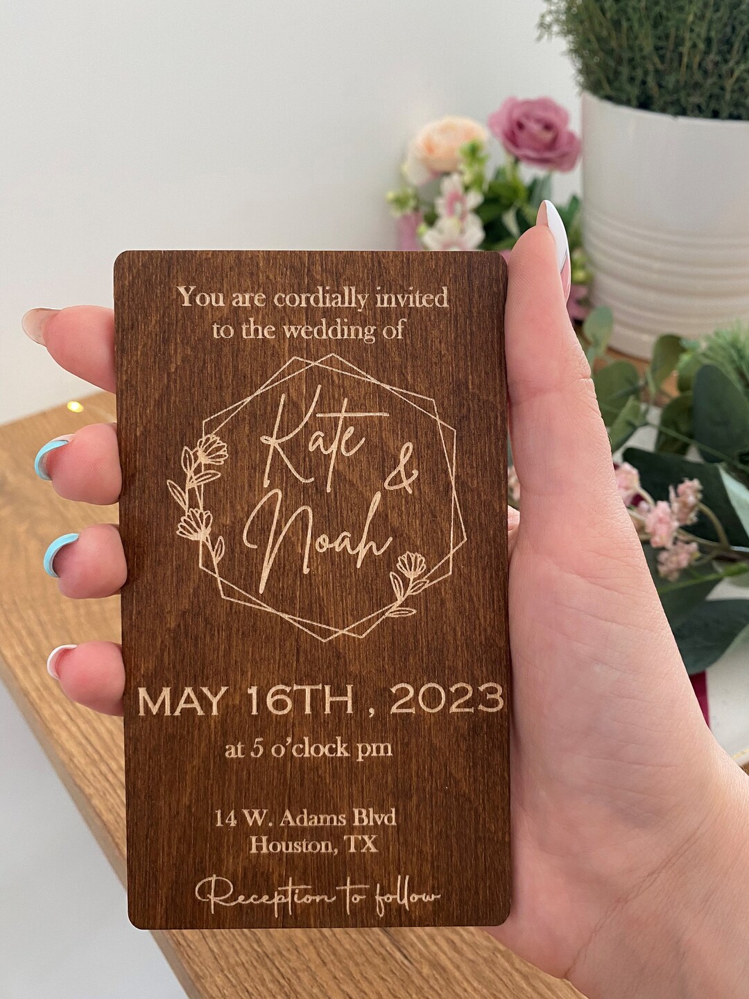 Wedding Invitation Wood and Flowers, Personalized Wedding Invitations ...