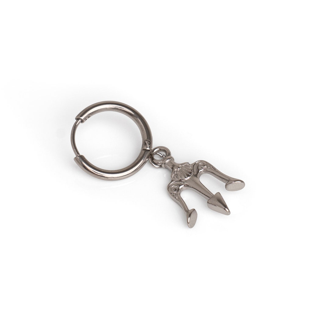 Unisex Single Trident Devil Pitch Fork Drop Earring - in SILVER - Etsy