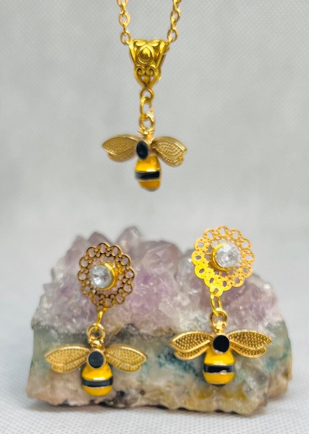 Bee Necklace and Earrings Set - Etsy