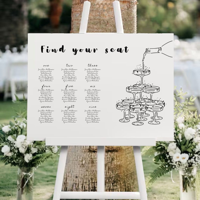 Hand-illustrated Wedding Seating Plan Unique Printable Sign Hand-drawn ...