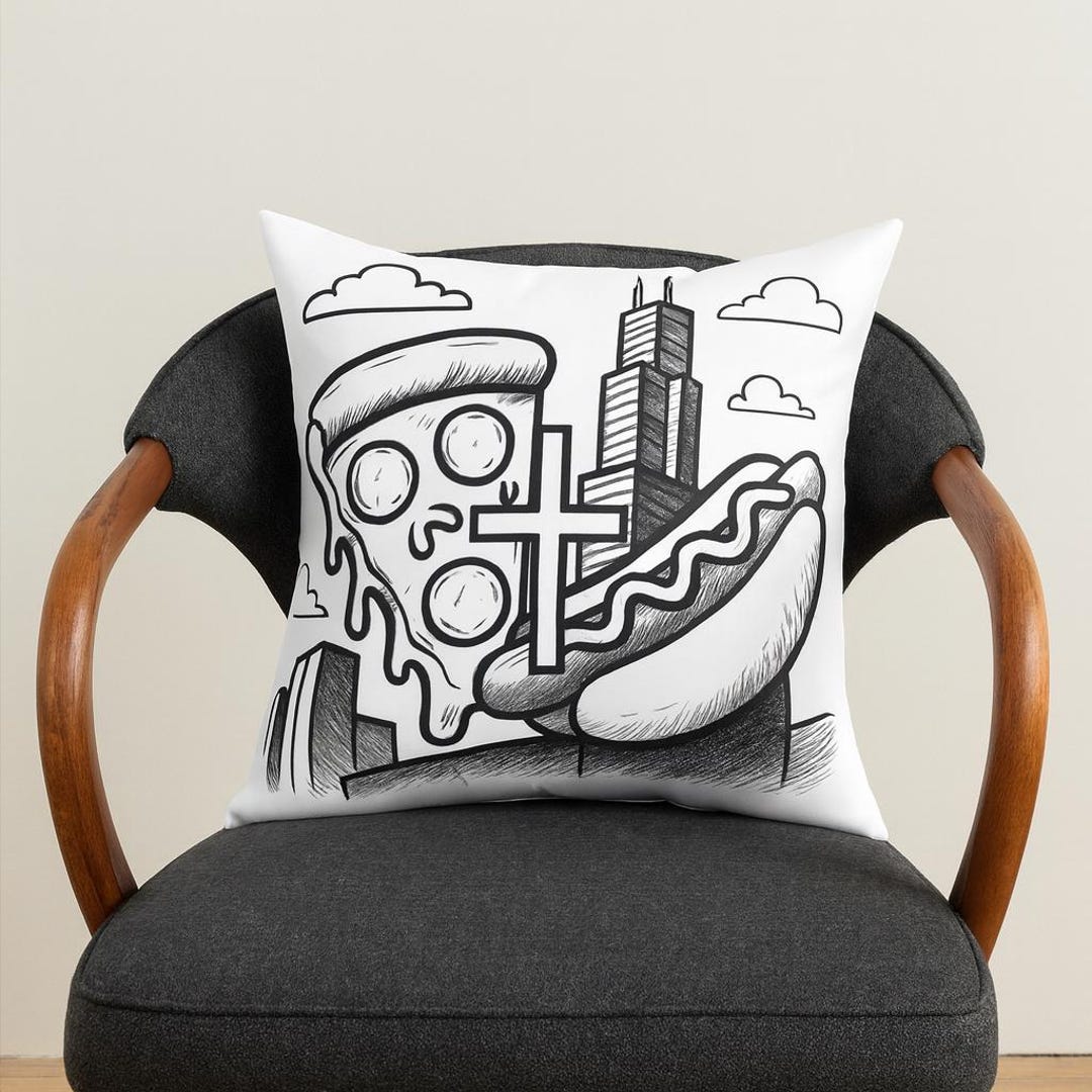 Chicago Pillow, Deep Dish Pizza & the Pope, Iconic City Sights Home ...