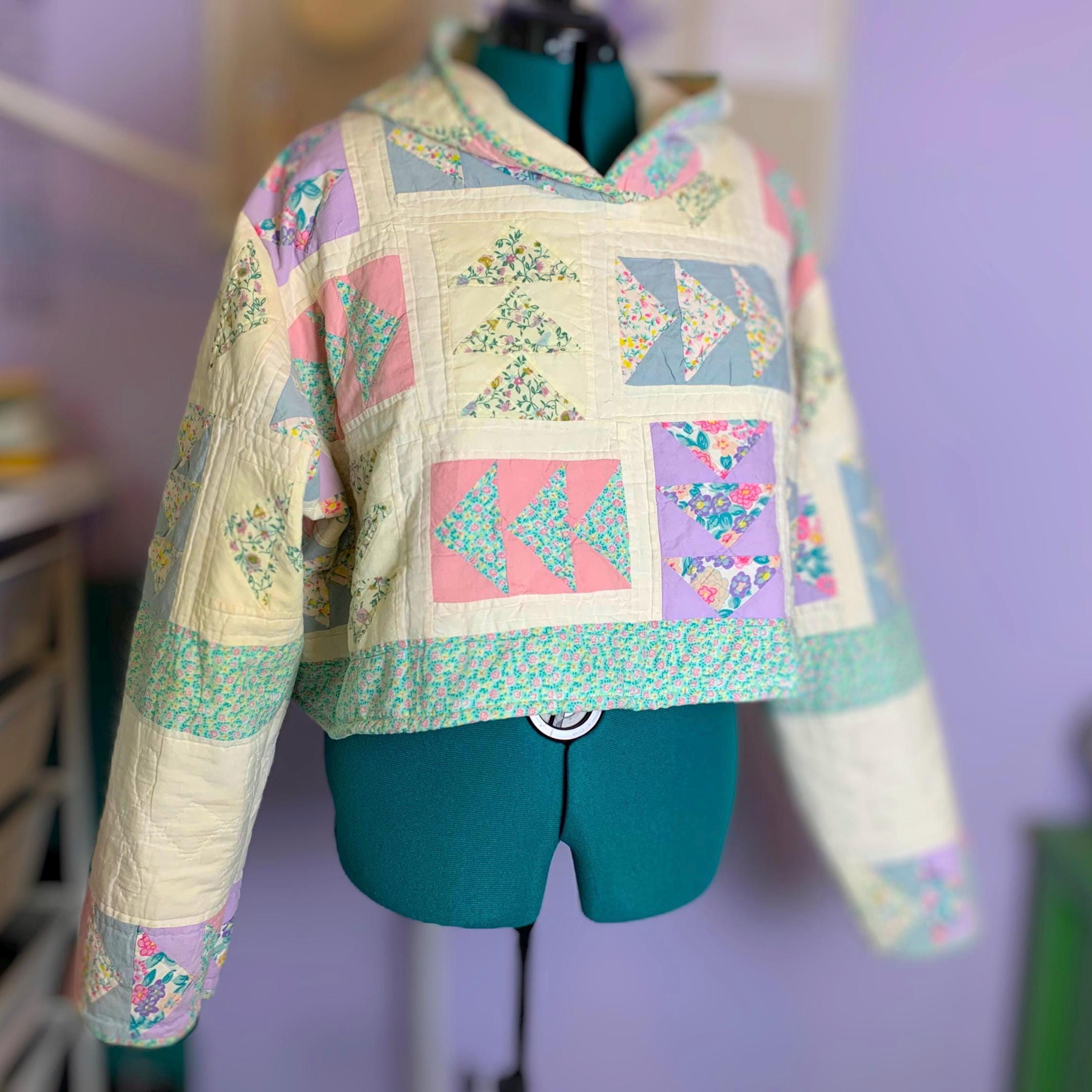 Upcycled Handmade Vintage Patchwork Quilt Hoodie Sweatshirt Jacket Coat ...
