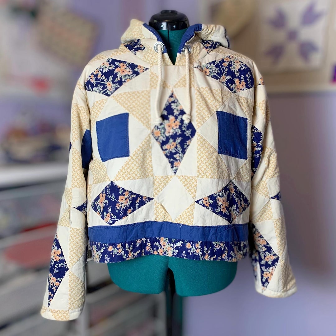 Upcycled Handmade Vintage Patchwork Quilt Hoodie Sweatshirt Jacket Coat ...