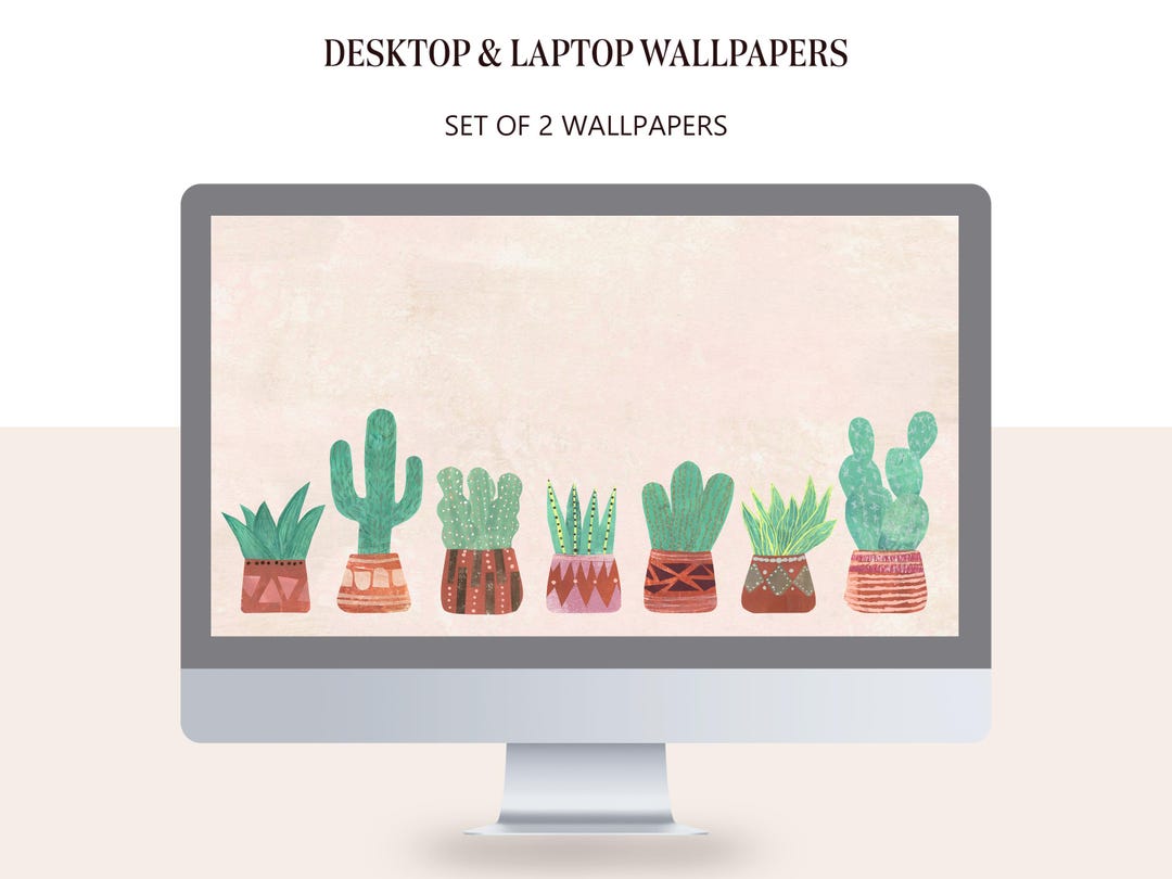 Potted Cactus Western Digital Desktop & Laptop Wallpaper | Beige Plant ...