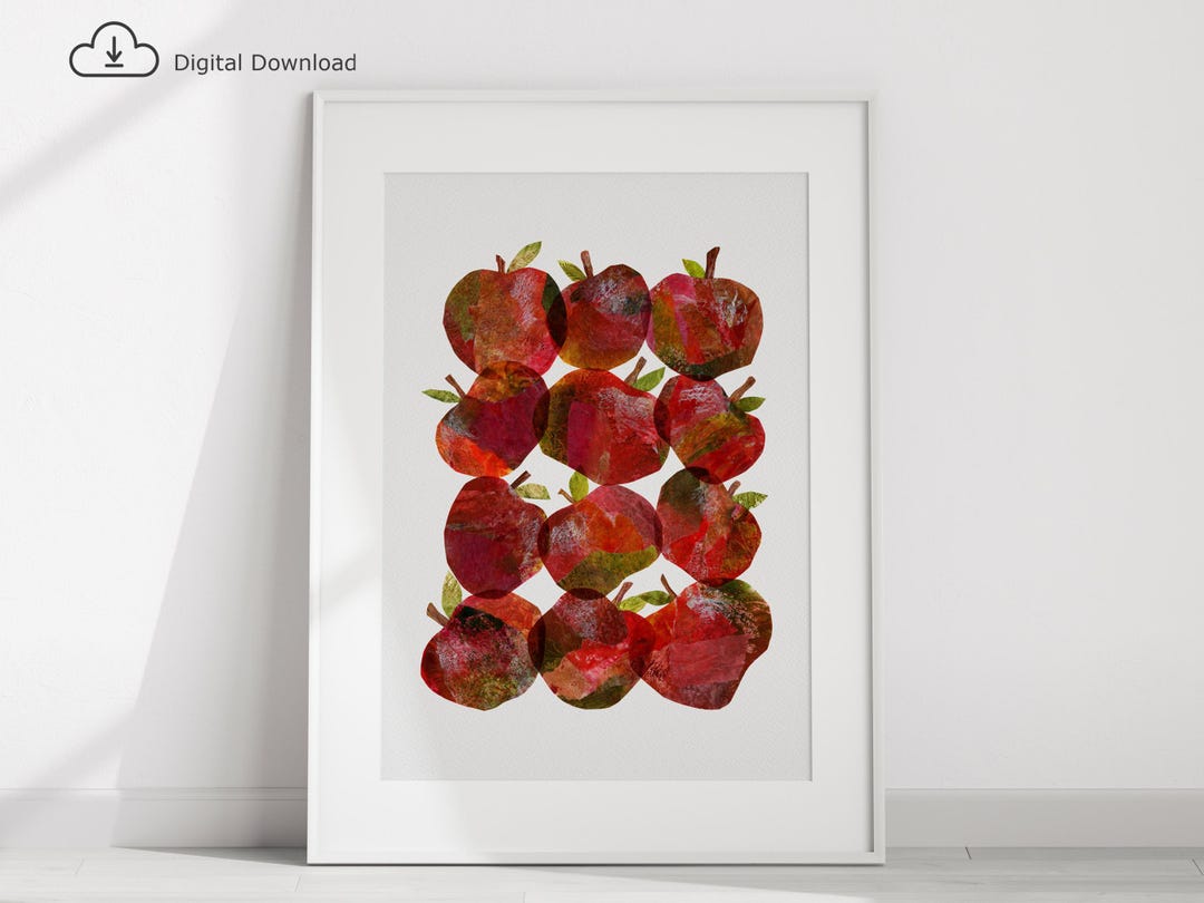 Red Apples Cut Paper Collage Digital Download | Printable Wall Art for ...