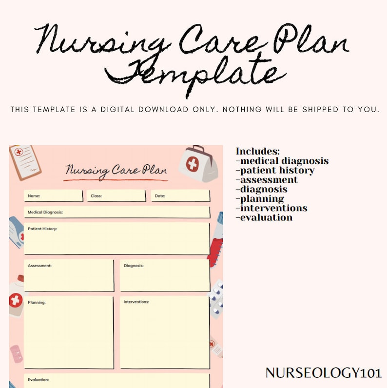 Nursing School Care Plan Template - Etsy
