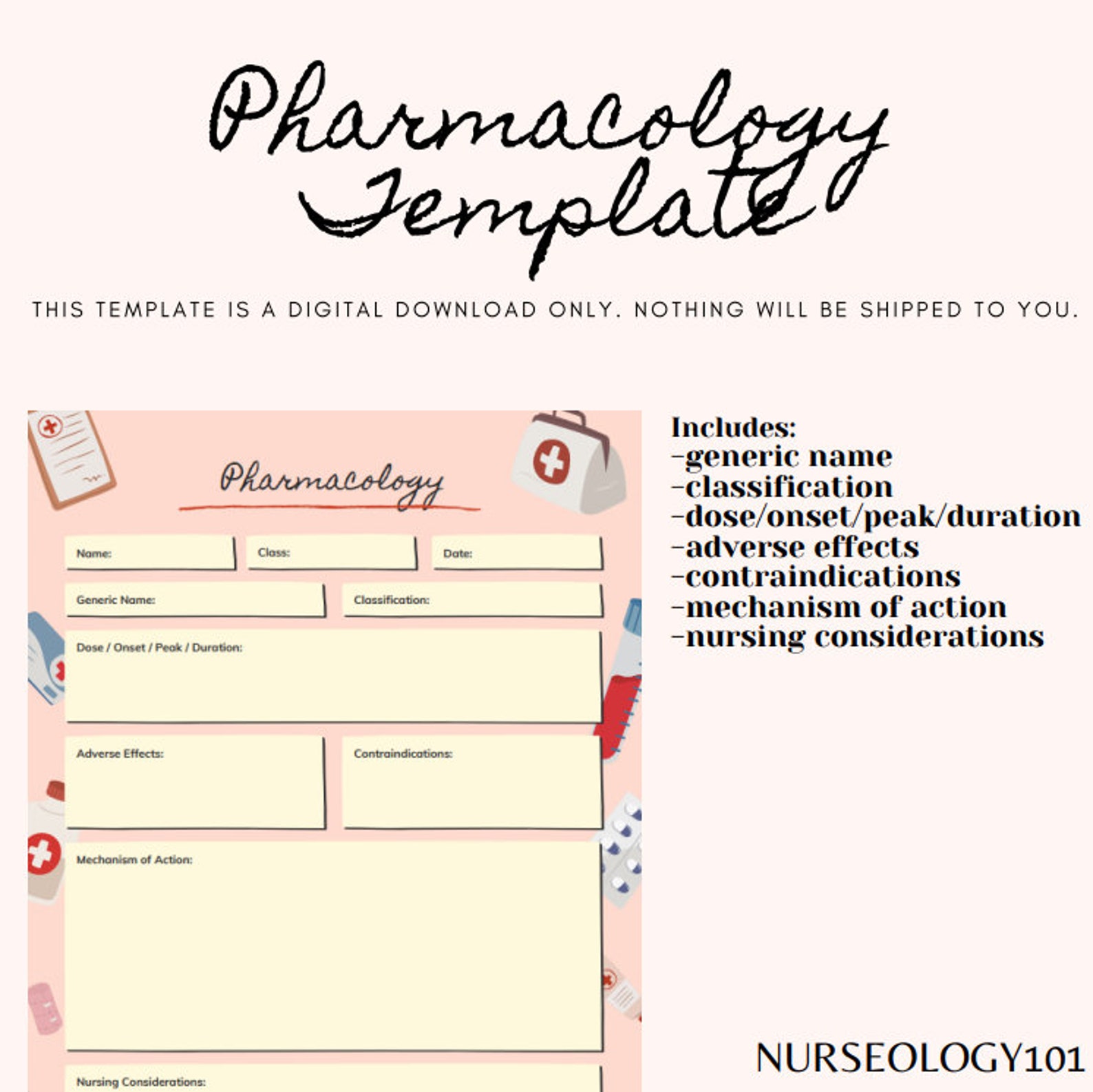 Nursing Pharmacology Template - Etsy