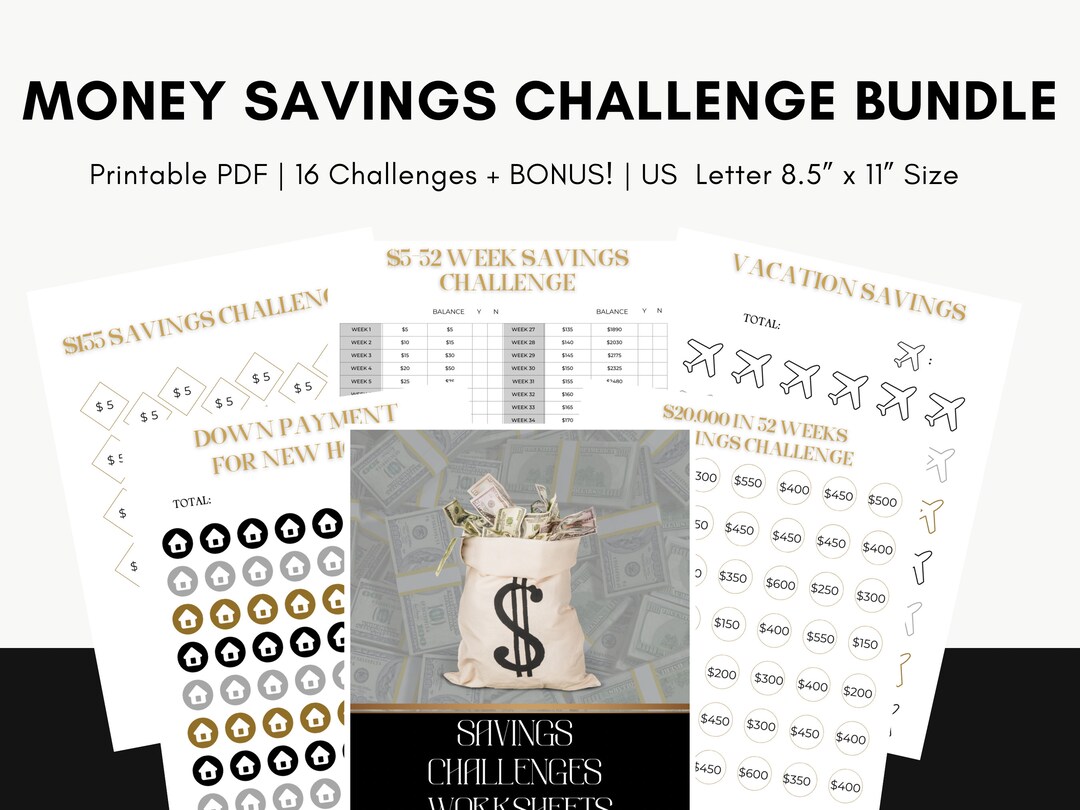 Money Savings Challenge Printable | Savings Challenge Bundle | Vacation ...