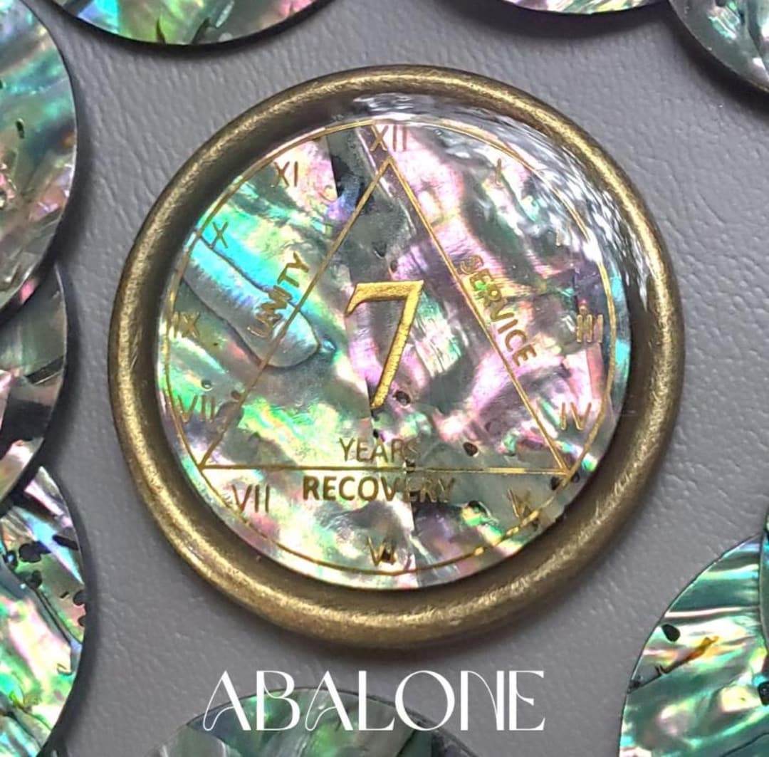 NATURAL ABALONE Sobriety Coin, AA Coins, Recovery, Medallions, 12 Step ...
