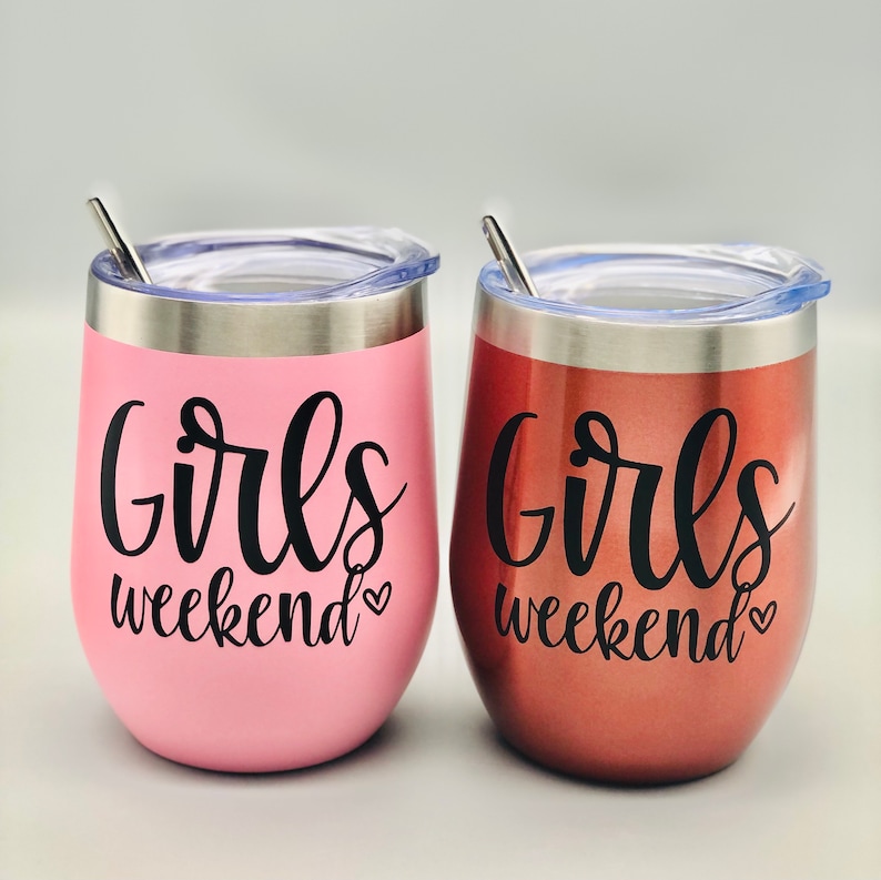 Girls Weekend Stainless Steel Wine Tumbler 12 Oz With Lid, Stainless ...