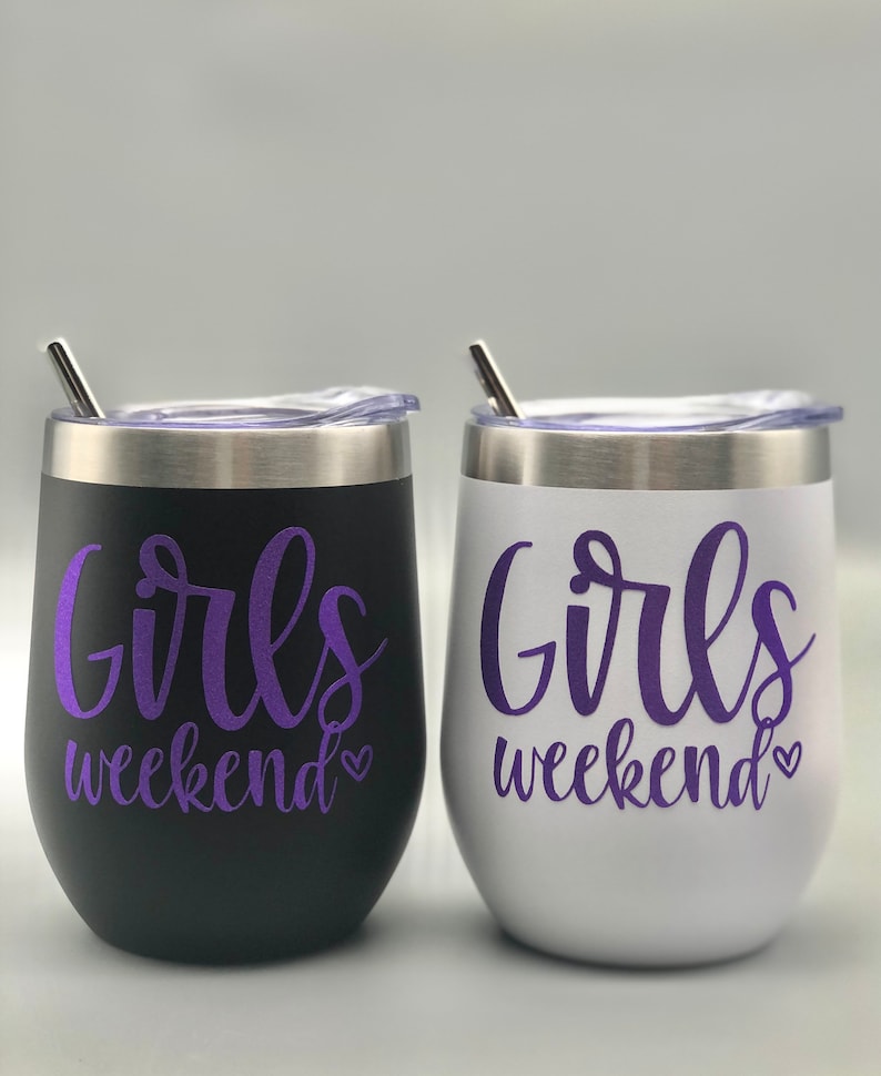Girls Weekend Stainless Steel Wine Tumbler 12 Oz With Lid, Stainless ...