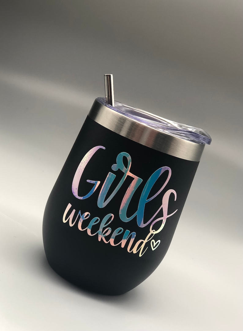 Girls Weekend Stainless Steel Wine Tumbler 12 Oz With Lid, Stainless ...