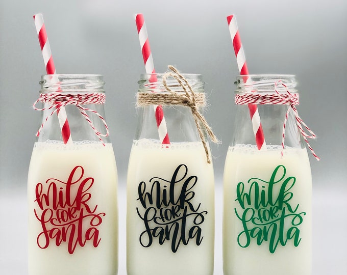 Milk for Santa Bottle 12 Oz With Lid & Straw| Merry Christmas | Holiday ...