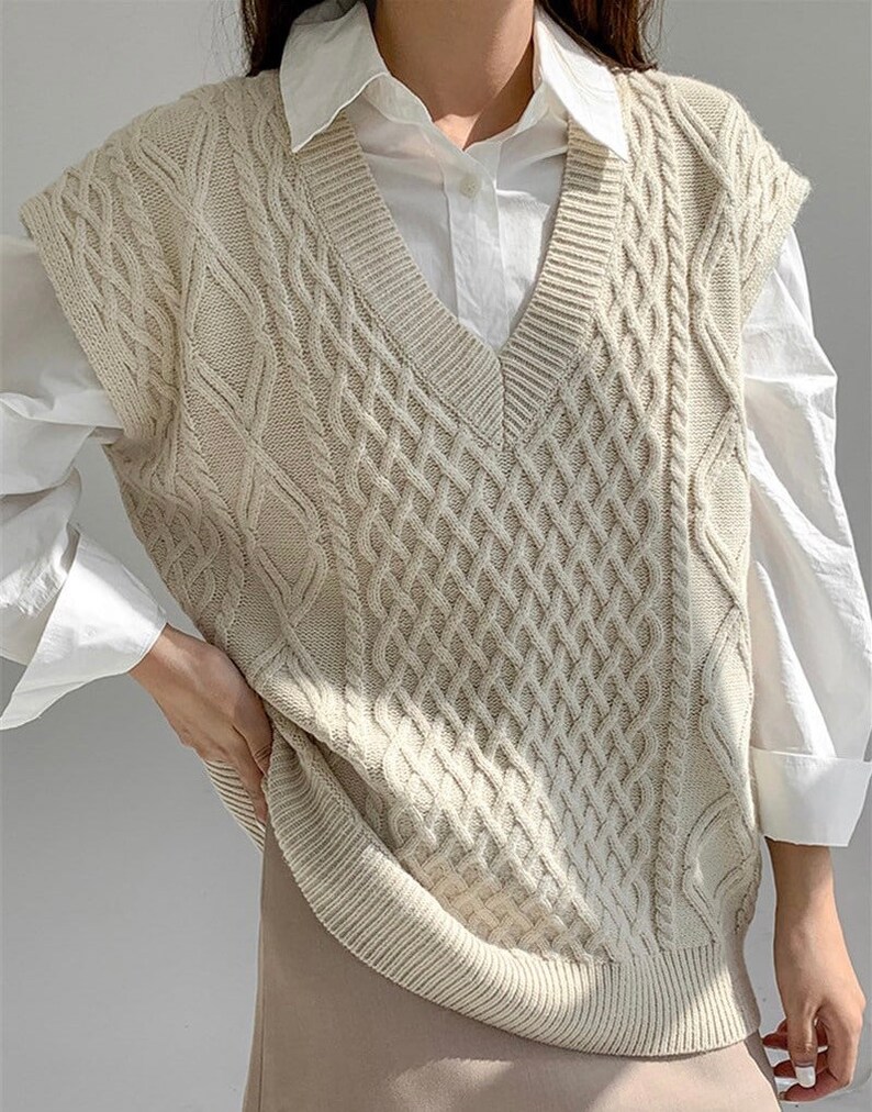 Knitted Vest Sweater, Oversized Knit V Neck, Sweater Vest Women, Chunky ...