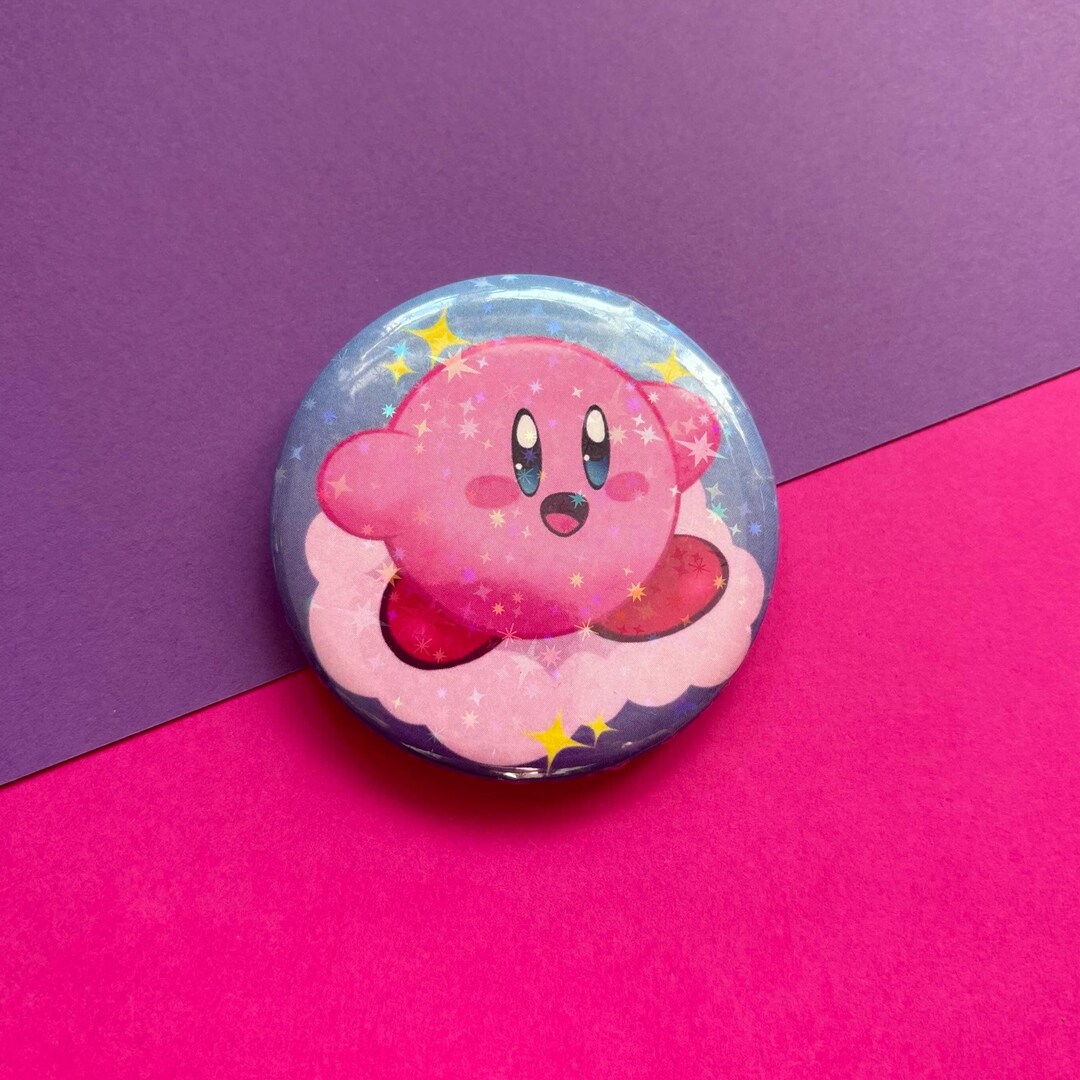 Kirby Button Badges Holographic, Handmade 2.28" (58mm) Cute Pinback ...