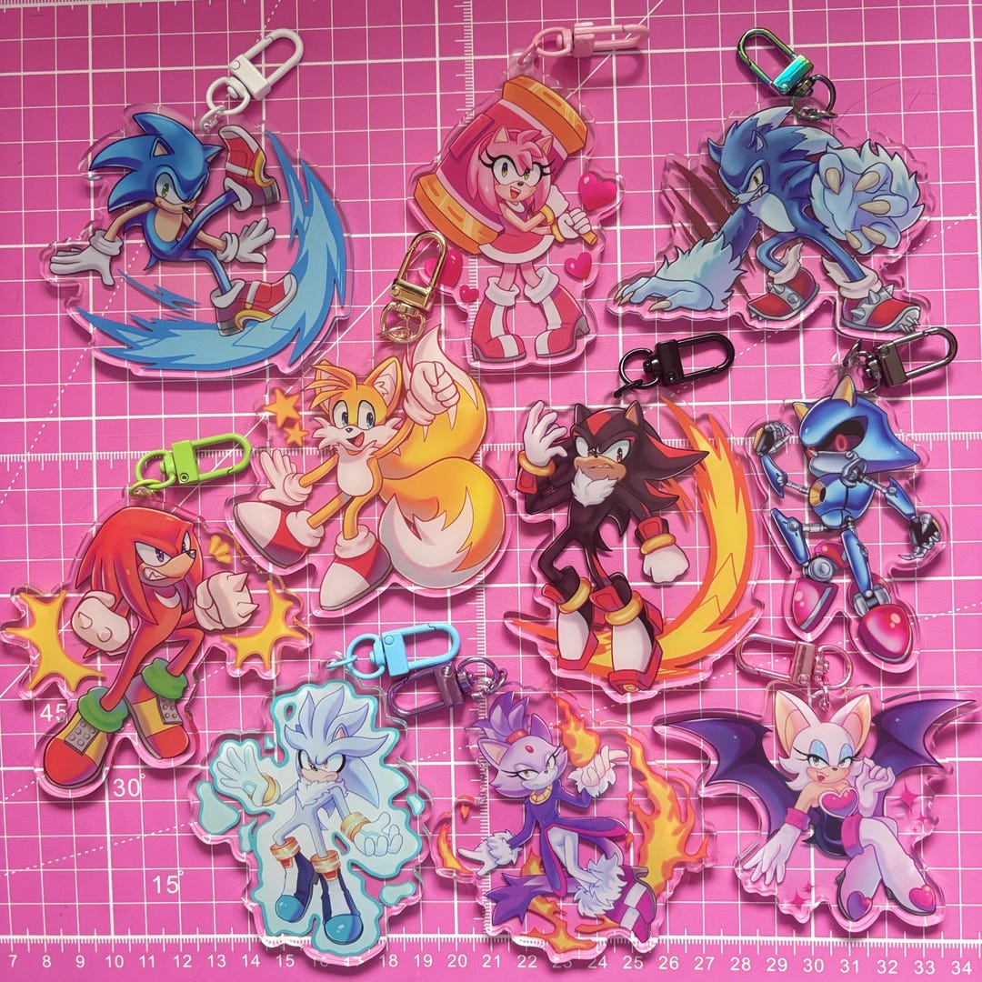 Sonic Characters Acrylic Keychains, 3.5" (8.9cm) Shadow, Rouge ...