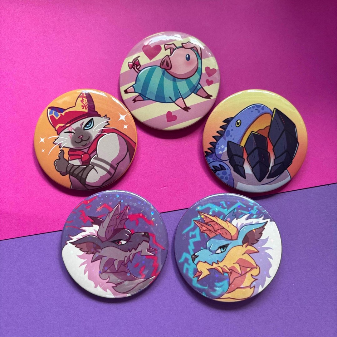 Monster Hunter Button Badges Holographic, Tin Back 2.28" (58mm) Pinback ...
