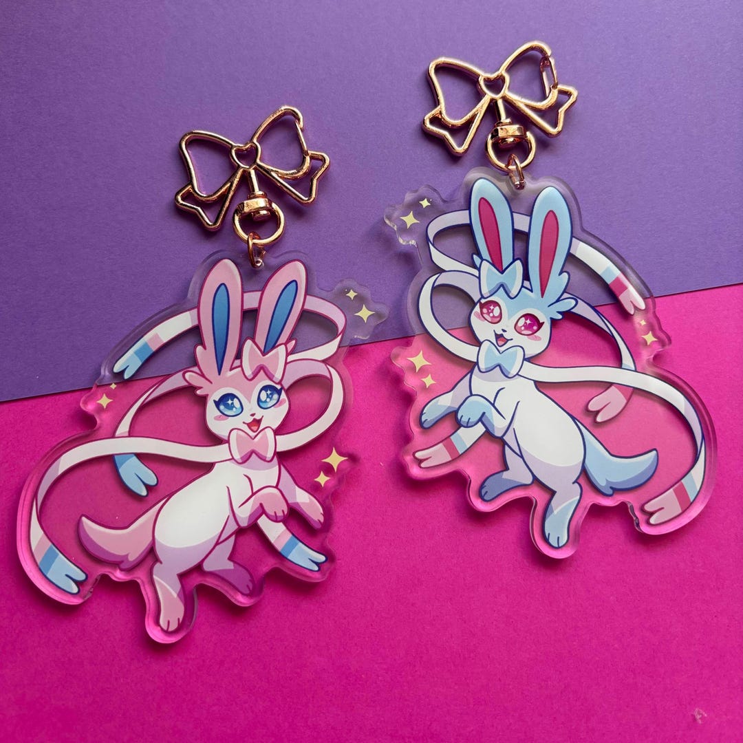 Sylveon and Shiny Sylveon Double Sided Acrylic Keychain, 3.5" (8.9cm ...