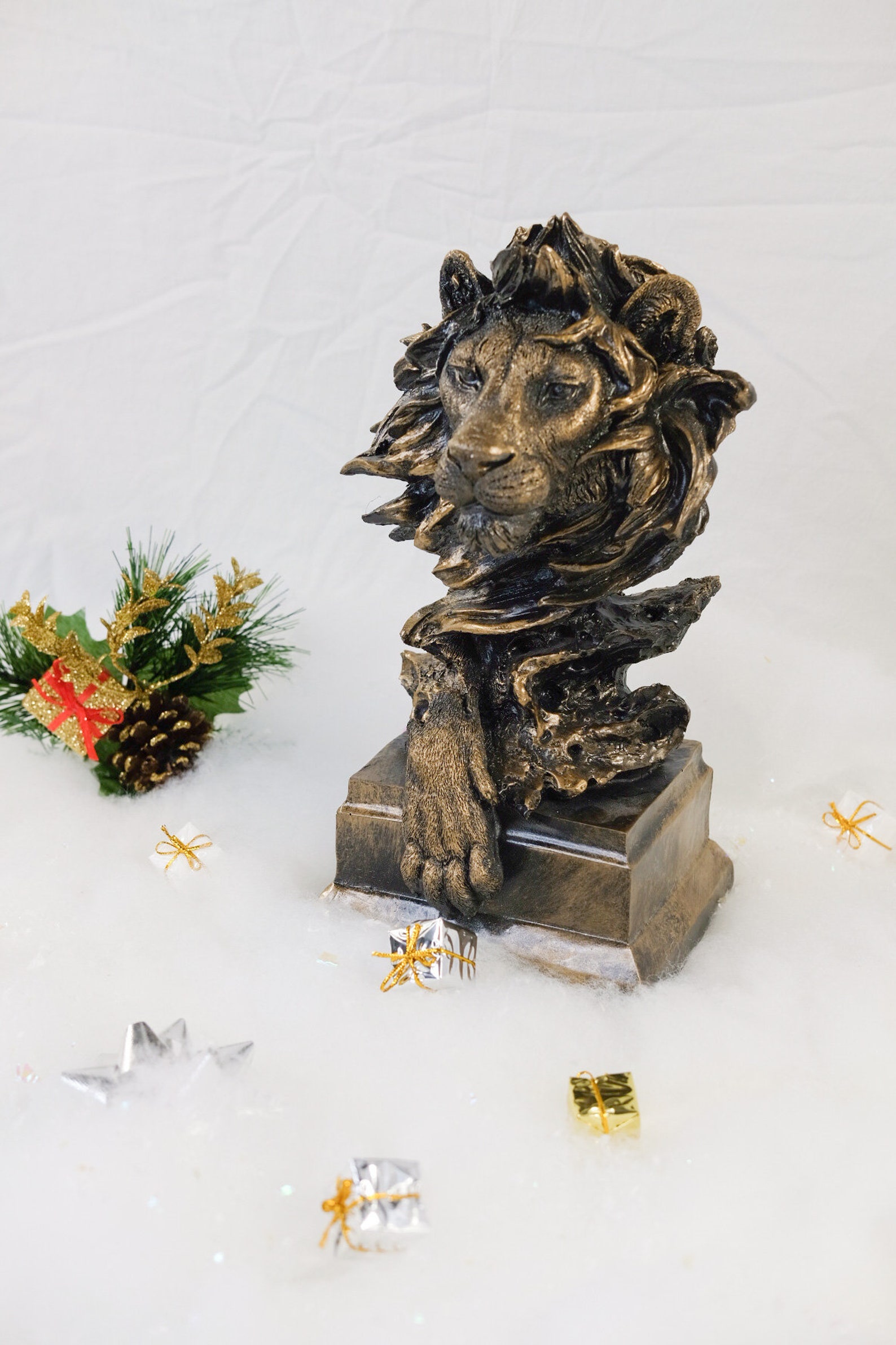 Gold Vintage Fire Lion Sculpture Black Greek FIGURINES Art | Etsy