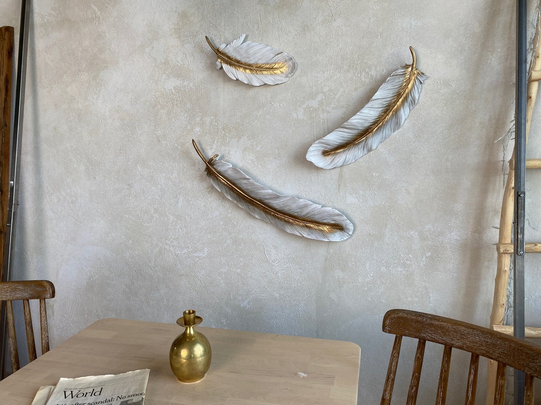 Large Gold 3D Feather Angel Wings Wall Decor Over Bed - Boho Wall ...