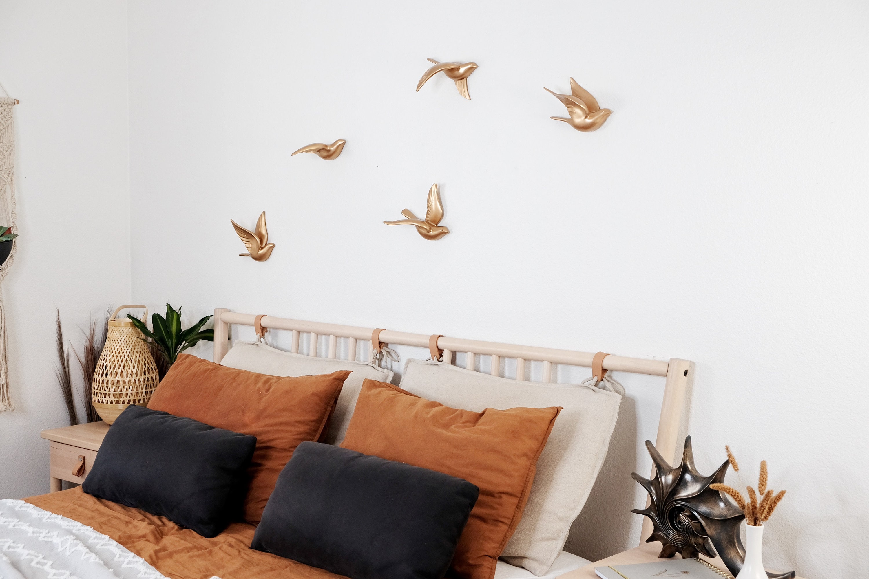 Flying Gold Sparrows Birds Wall Decor for Bedroom - Hanging Sculpture ...
