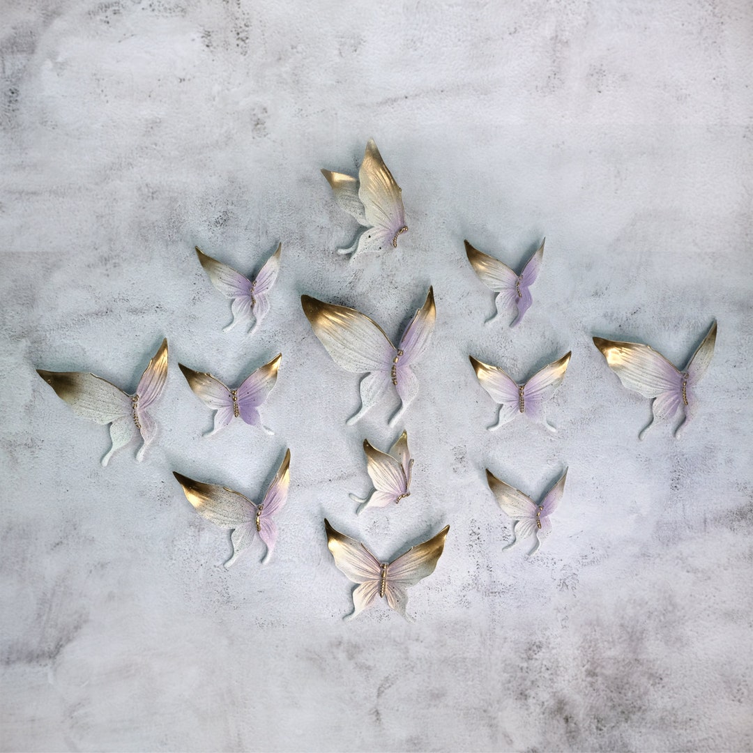 Small White Butterflies Wall Decor for Living Room - Modern Gold Boho ...