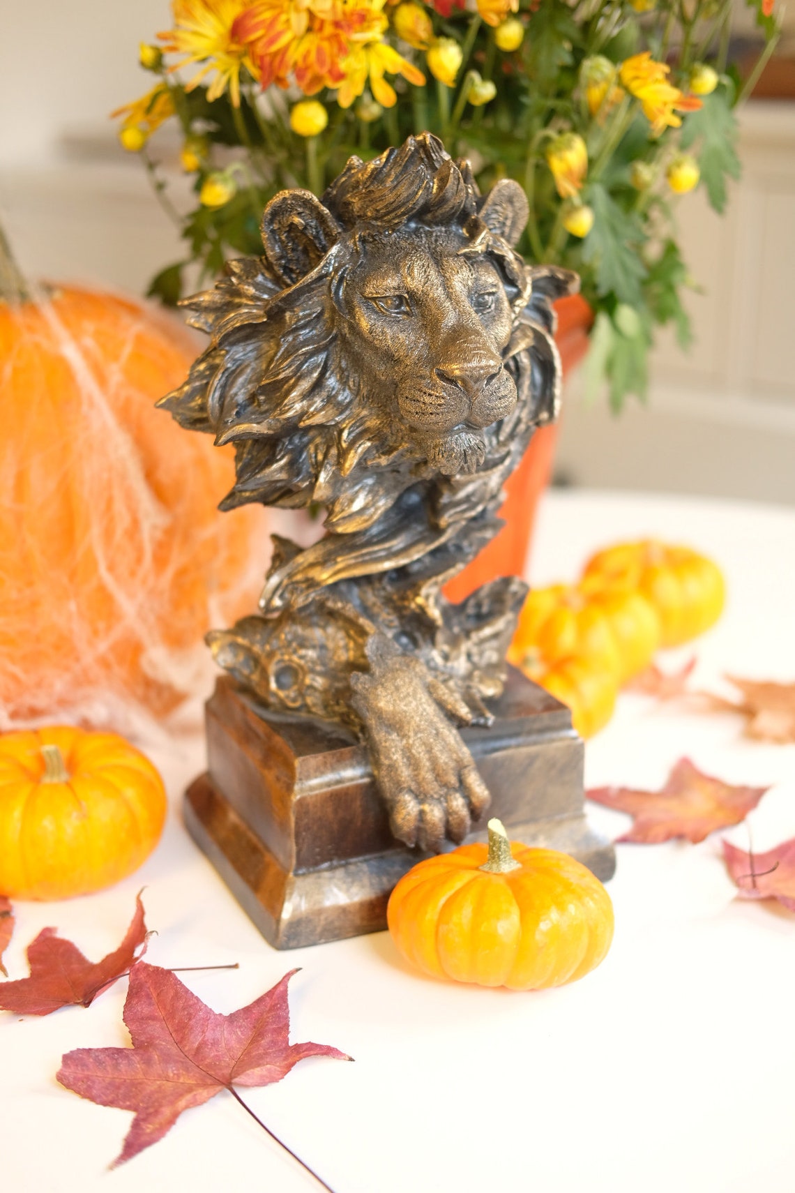 Gold Vintage Fire Lion Sculpture Black Greek FIGURINES Art | Etsy