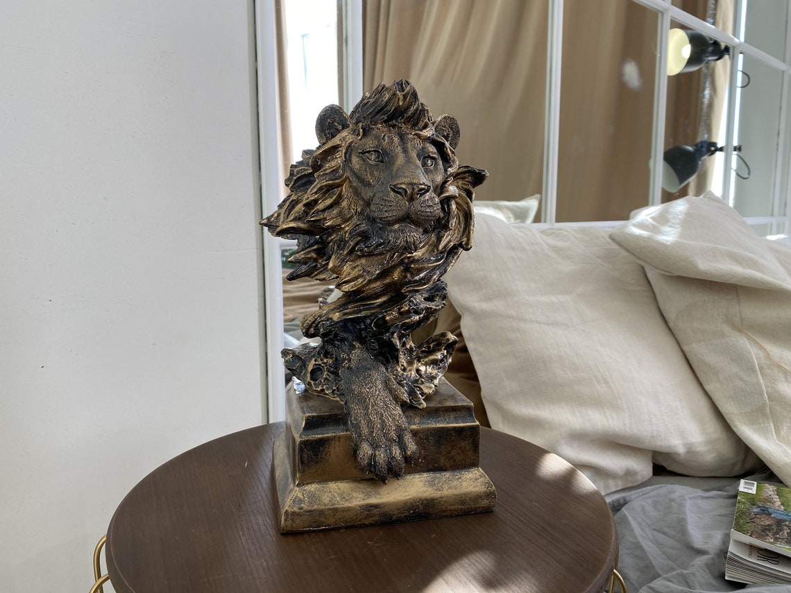 Gold Vintage Fire Lion Sculpture Black Greek FIGURINES Art | Etsy