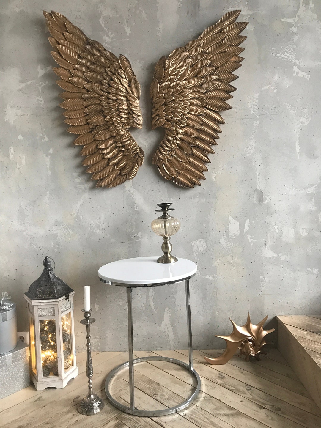 New Home Gift - Large Angel Wings Wall Decor - Home Gold Vintage ...