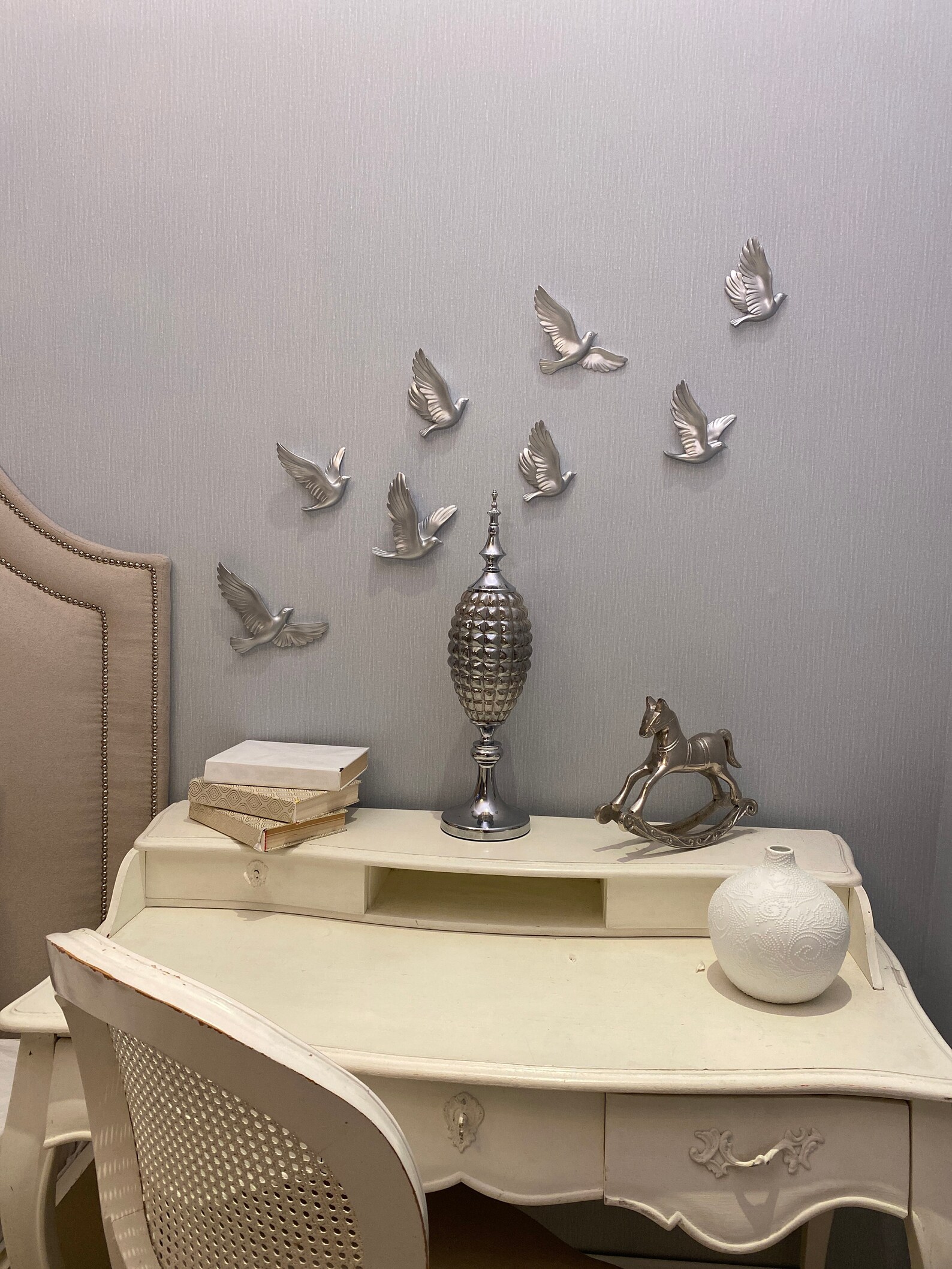 Spring Flying Birds Wall Decor in Silver - Hanging Sculpture Vintage ...