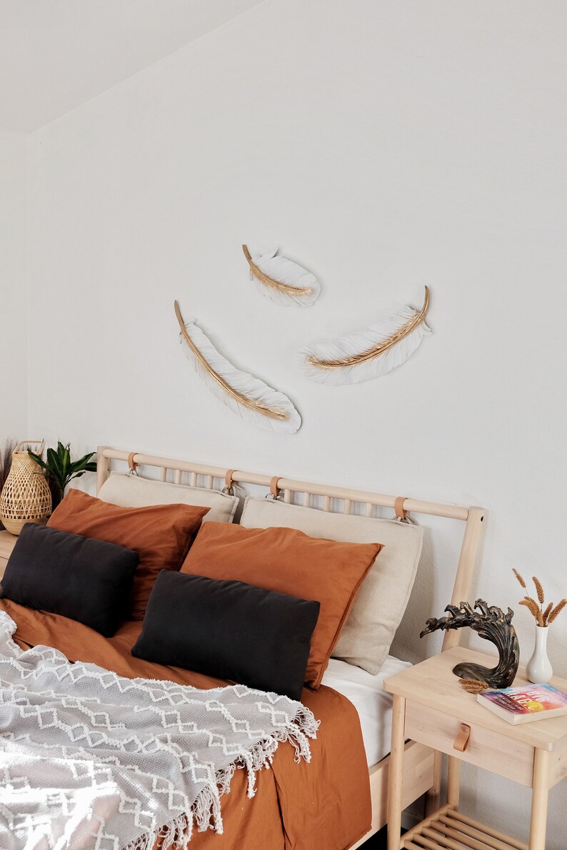 Large Gold 3D Feather Angel Wings Wall Decor Over Bed - Boho Wall ...