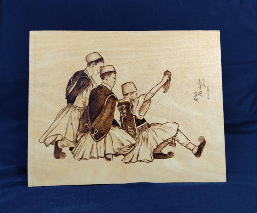 Albanian Art Korça Dancers. Wood Burning Patriotic Theme. Original ...