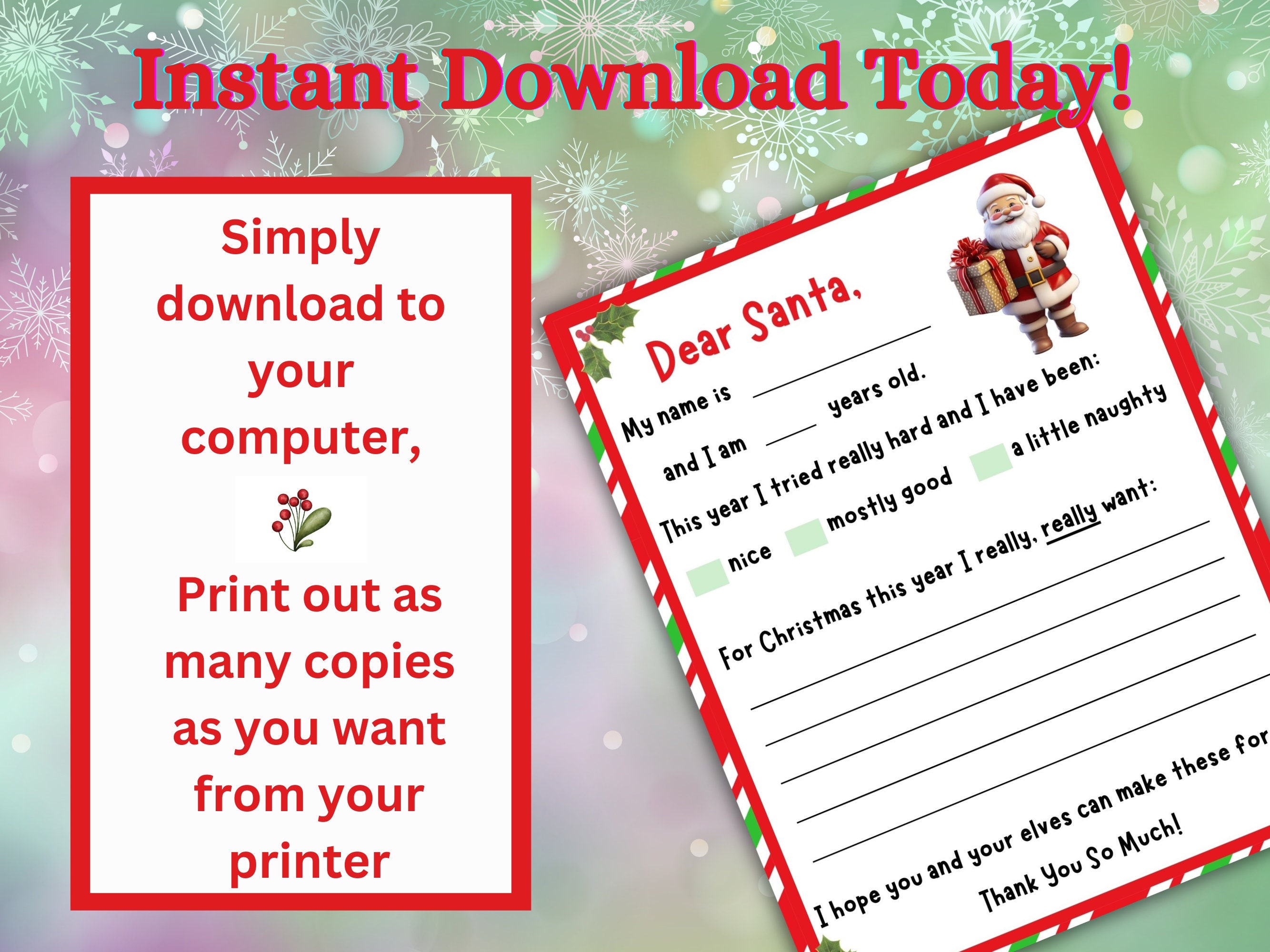 Letter to Santa Instant Download in US Letter & A4 Sizes | Santa ...