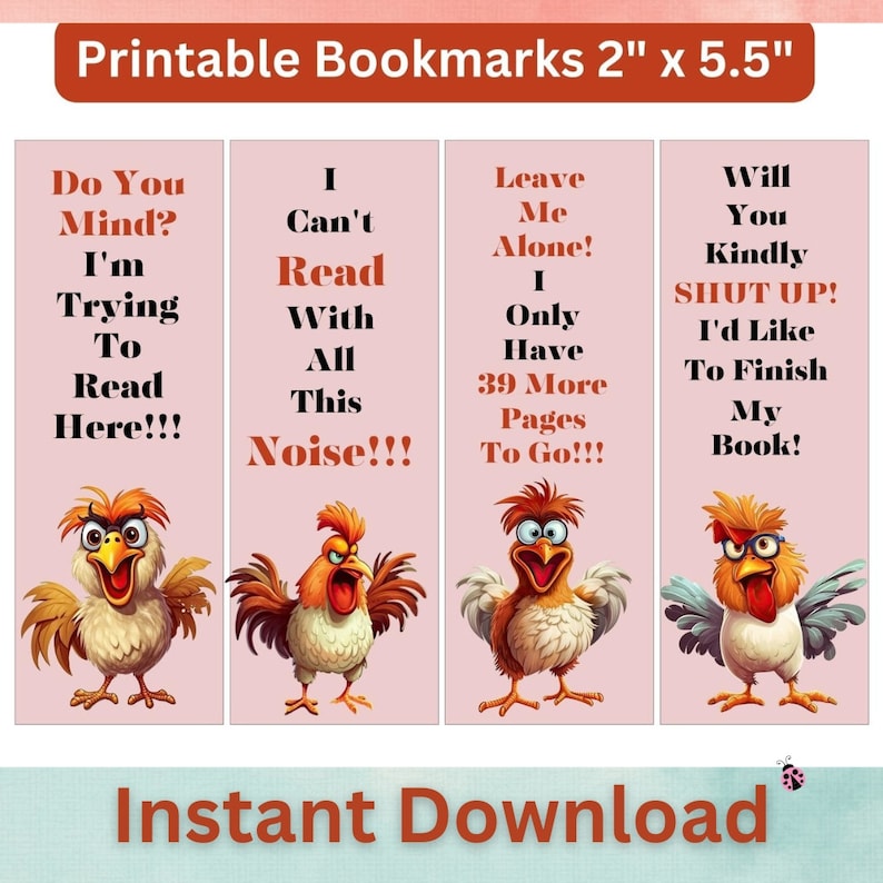 Printable Bookmarks~cute Printable Bookmarks~4 Crazy Chicken Bookmarks ...