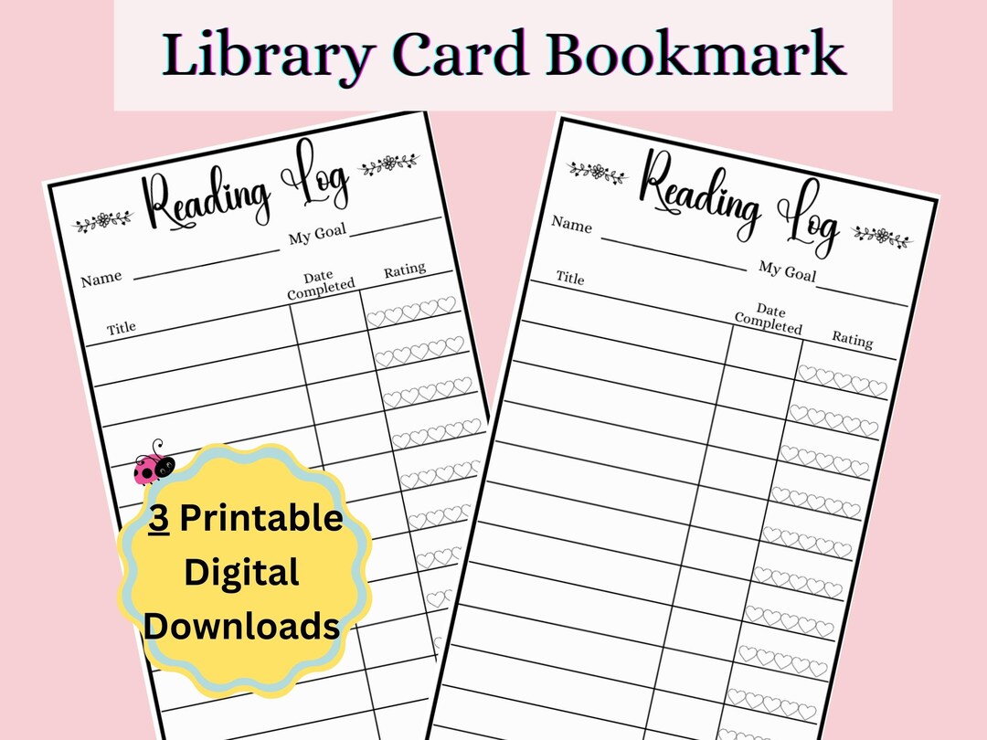 Pretty Library Card Bookmarks for Setting Reading Goals, Title of Books ...
