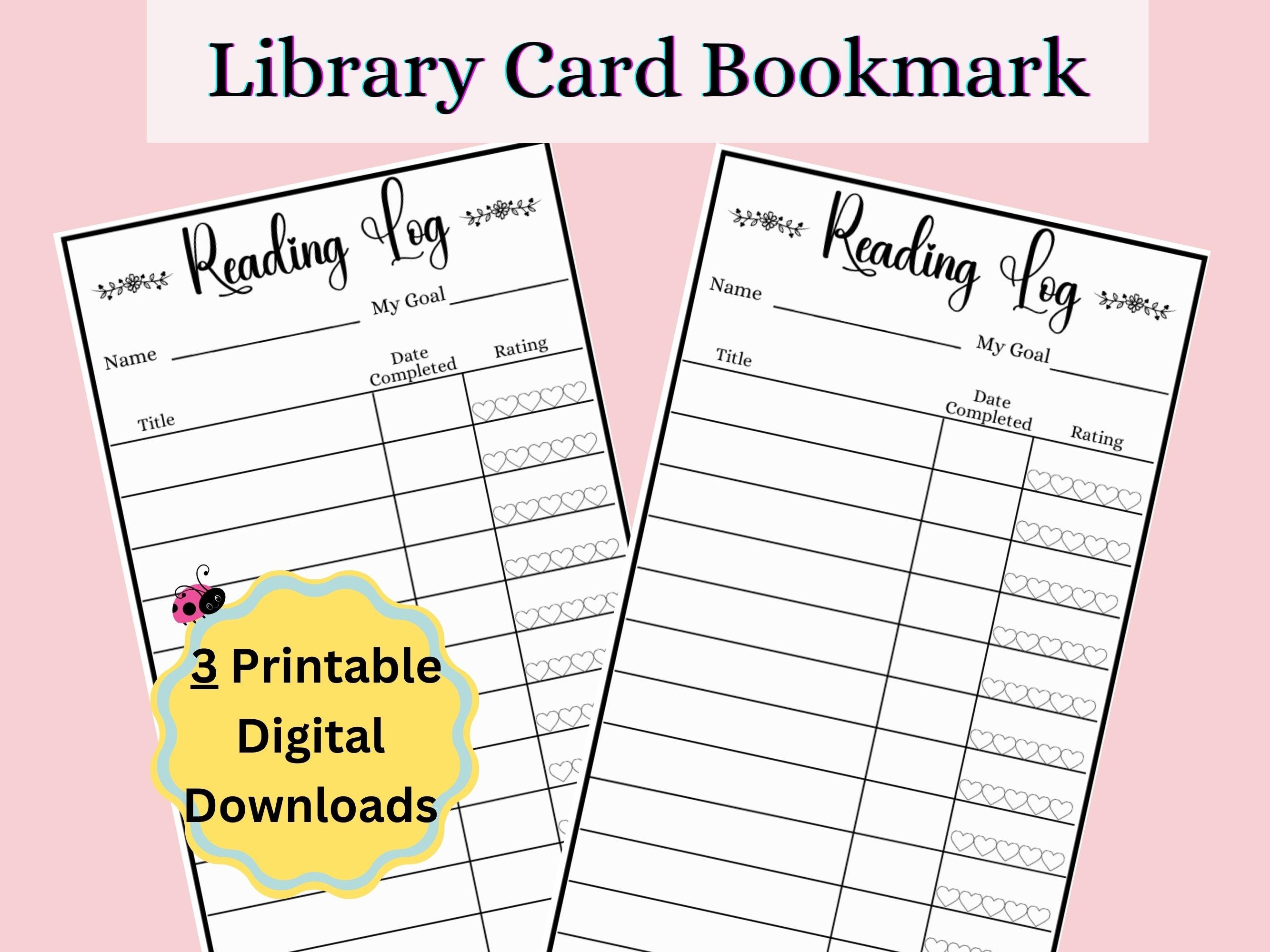 Pretty Library Card Bookmarks for Setting Reading Goals, Title of Books ...